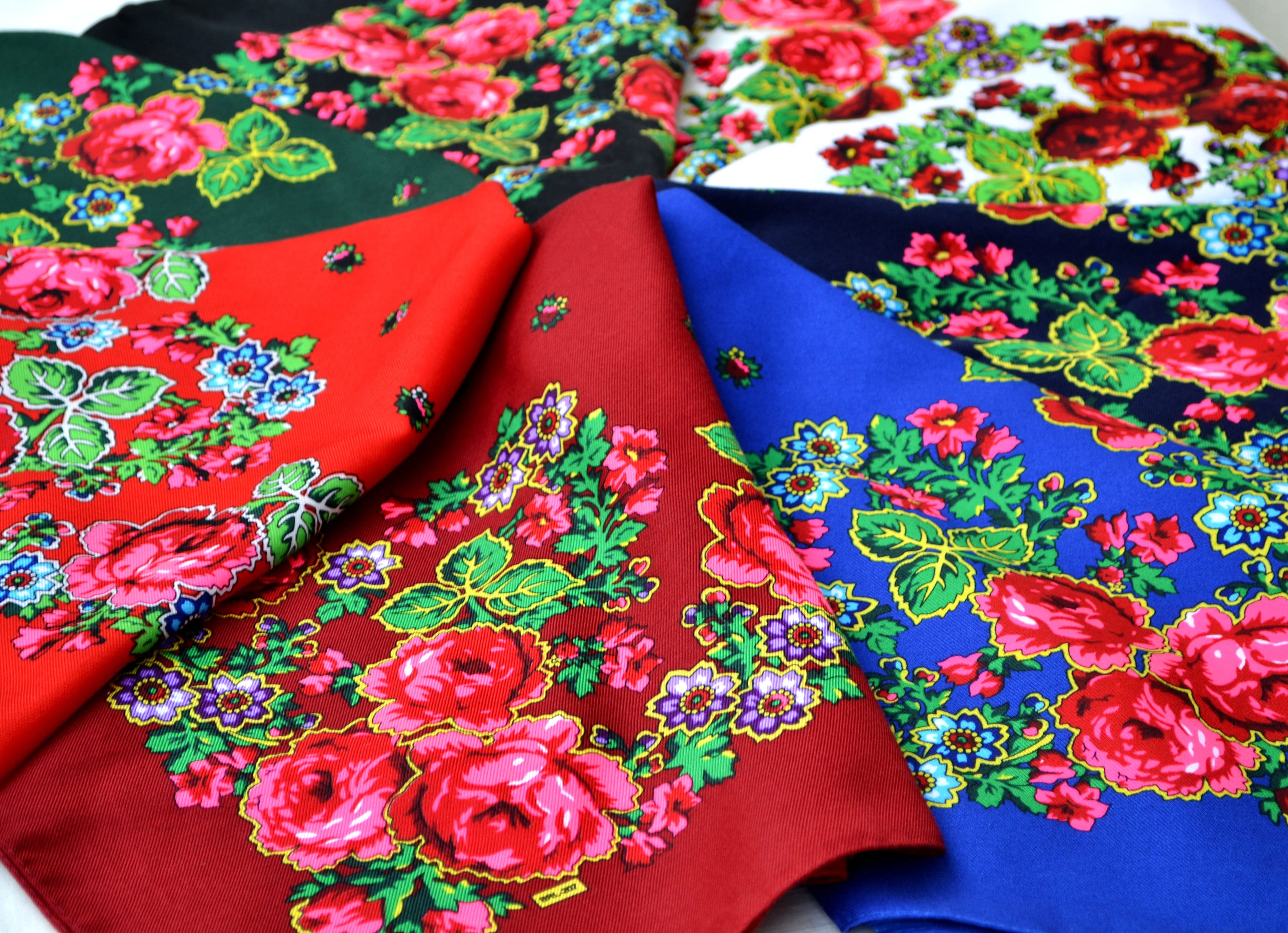 Black Flower Head Scarf White Russian Shawl Ukranian Scarves - Etsy