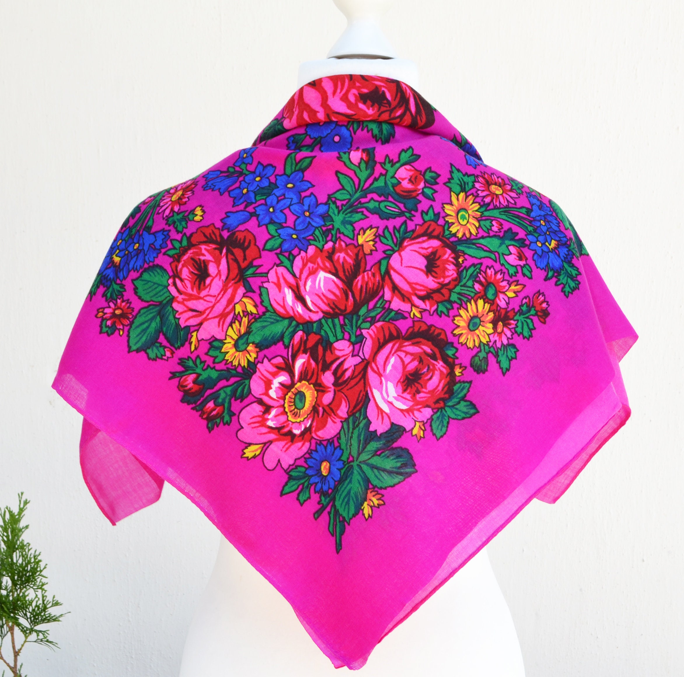 Ukrainian Head Scarf Floral Square Scarves Babushka Scarf - Etsy