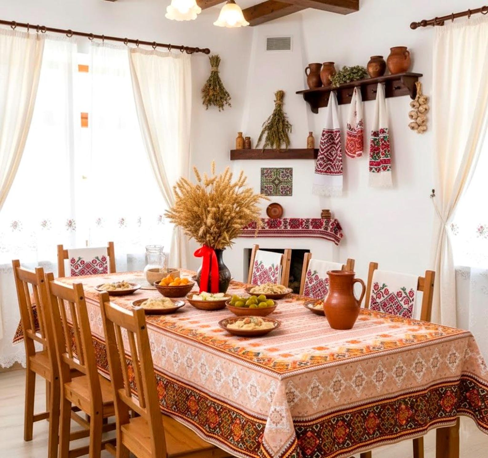 Ukrainian Traditional Embroidery Print Set Linen Tablecloth and Napkins ...