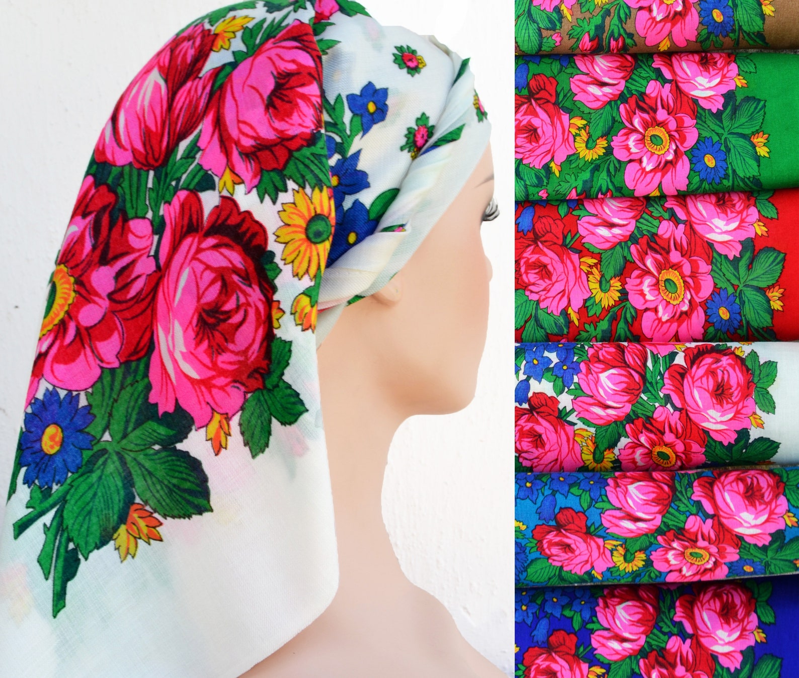 Russian Babushka Scarves White Floral Scarf Ukrainian Ts Etsy
