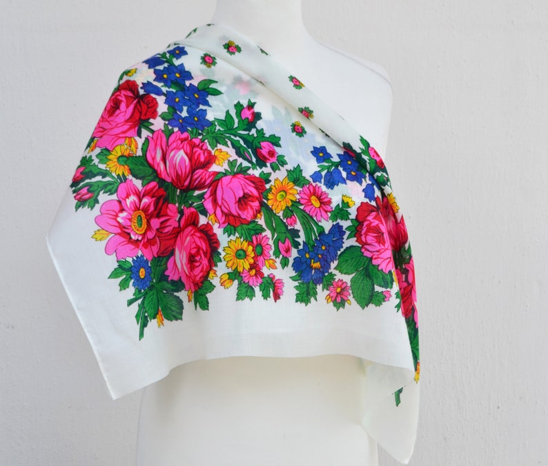 Black Head Scarf Ukranian Floral Scarf Babushka Scarf - Etsy