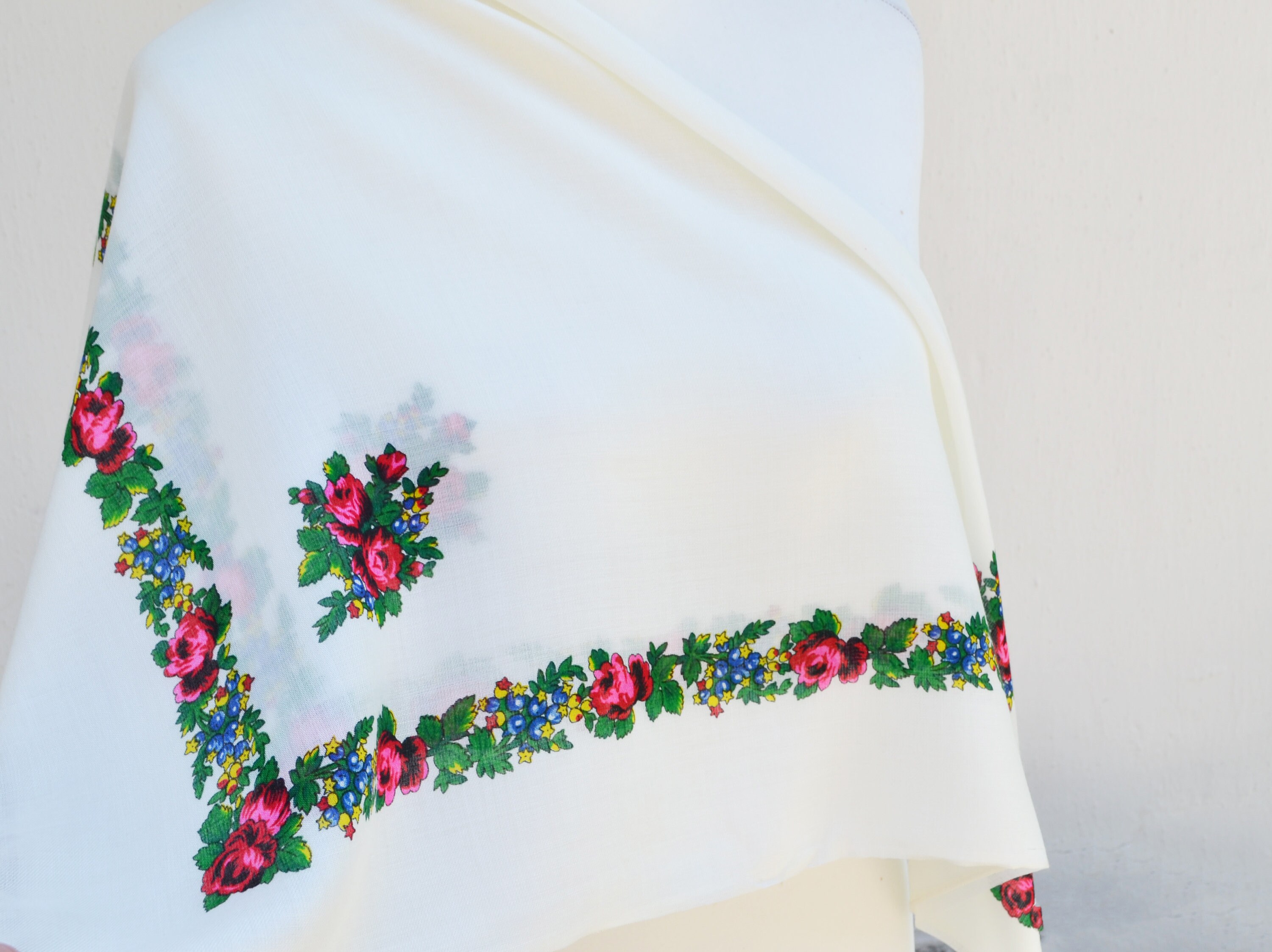 White Russian Head Scarf Ukranian Floral Scarf Babushka Scarf - Etsy