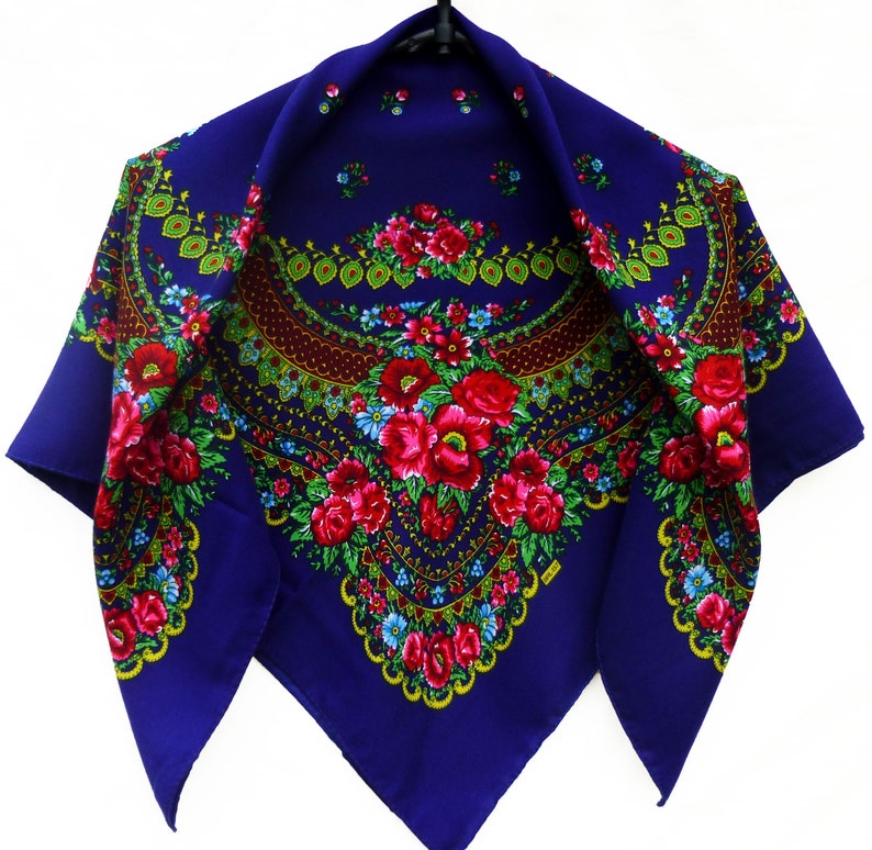 Blue Ukranian Scarves Navy Blue Head Scarf Ukranian Floral - Etsy