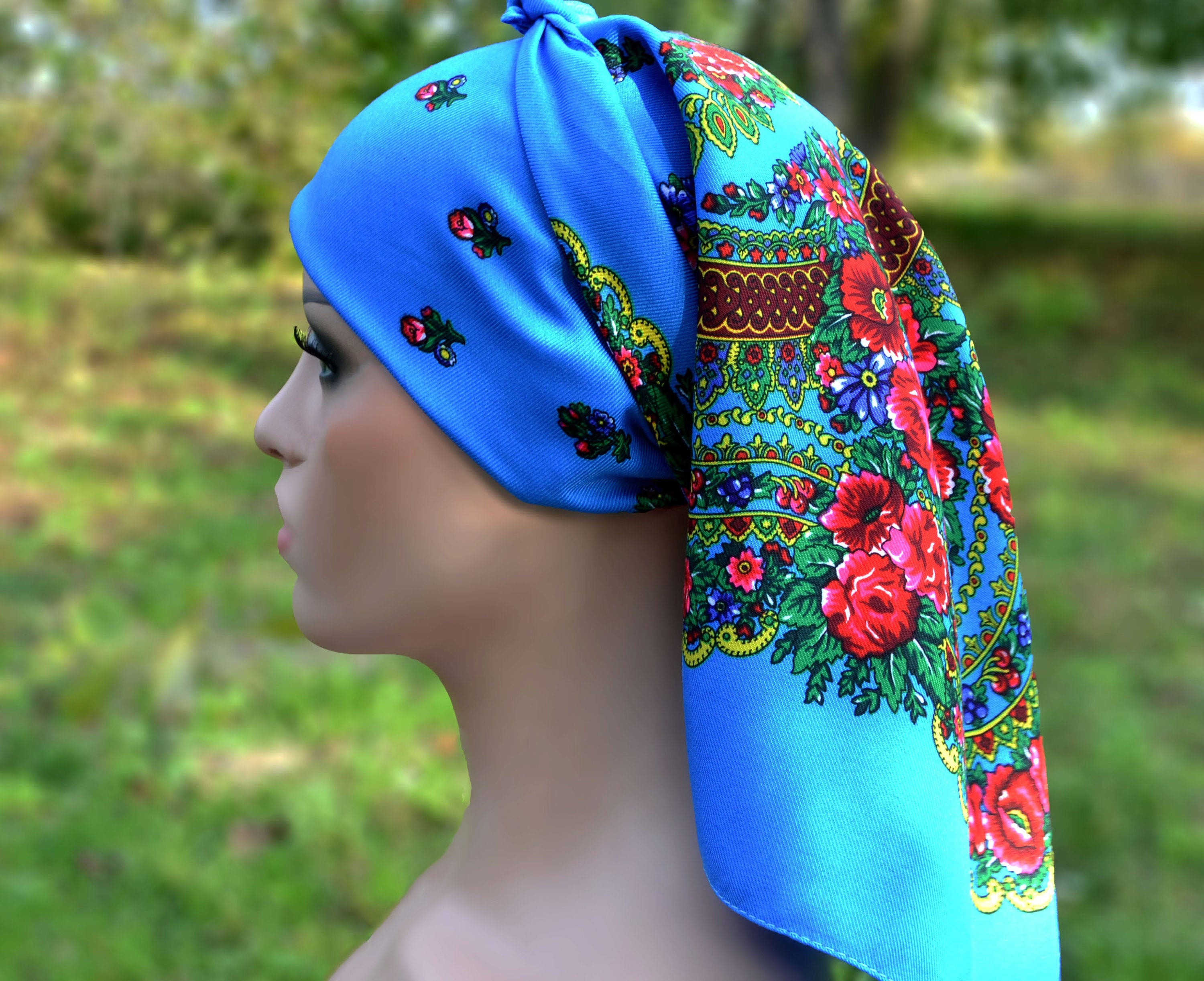 Blue ukranian scarves Navy blue head scarf Ukranian floral | Etsy