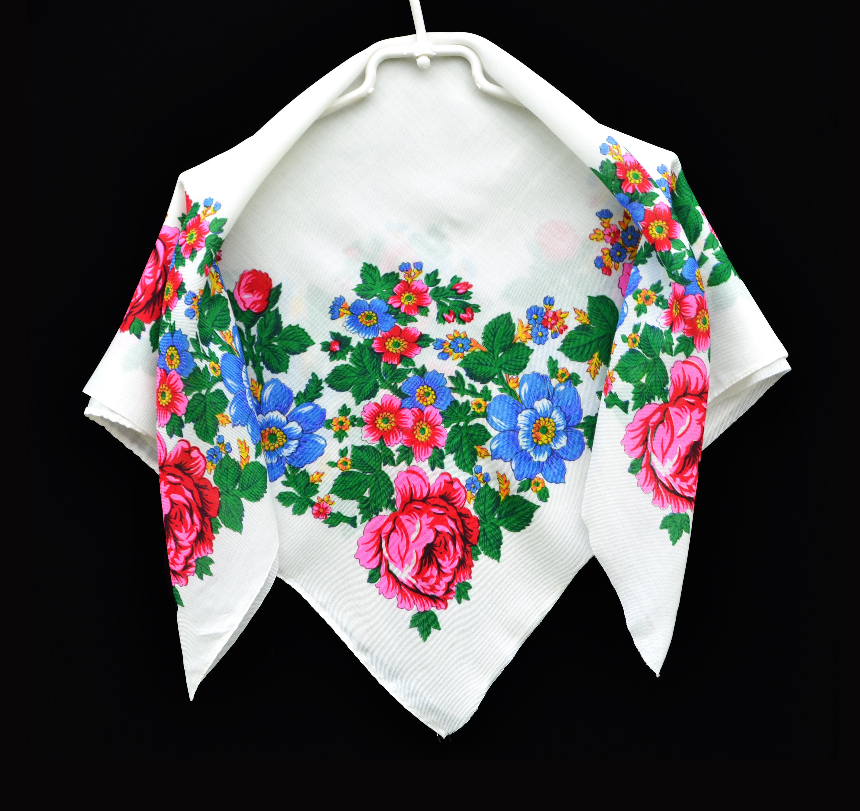 White Ukrainian Folk Scarf Babushka Floral Scarves Ukrainian Scarf ...
