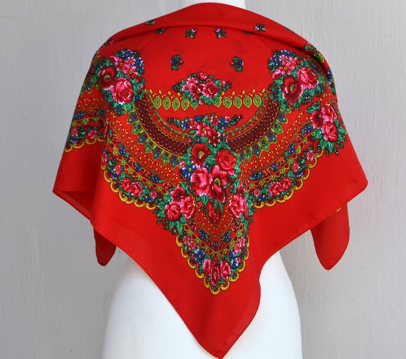 Slavic Floral Scarf Yellow Square Scarf - Etsy
