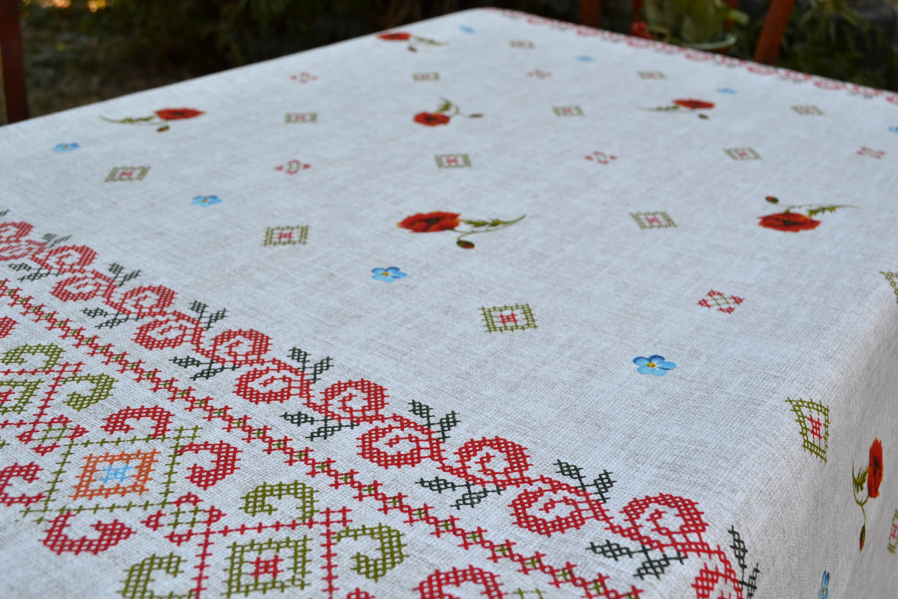Poppies Linen Tablecloth Ukrainian Embroidered Print | Etsy