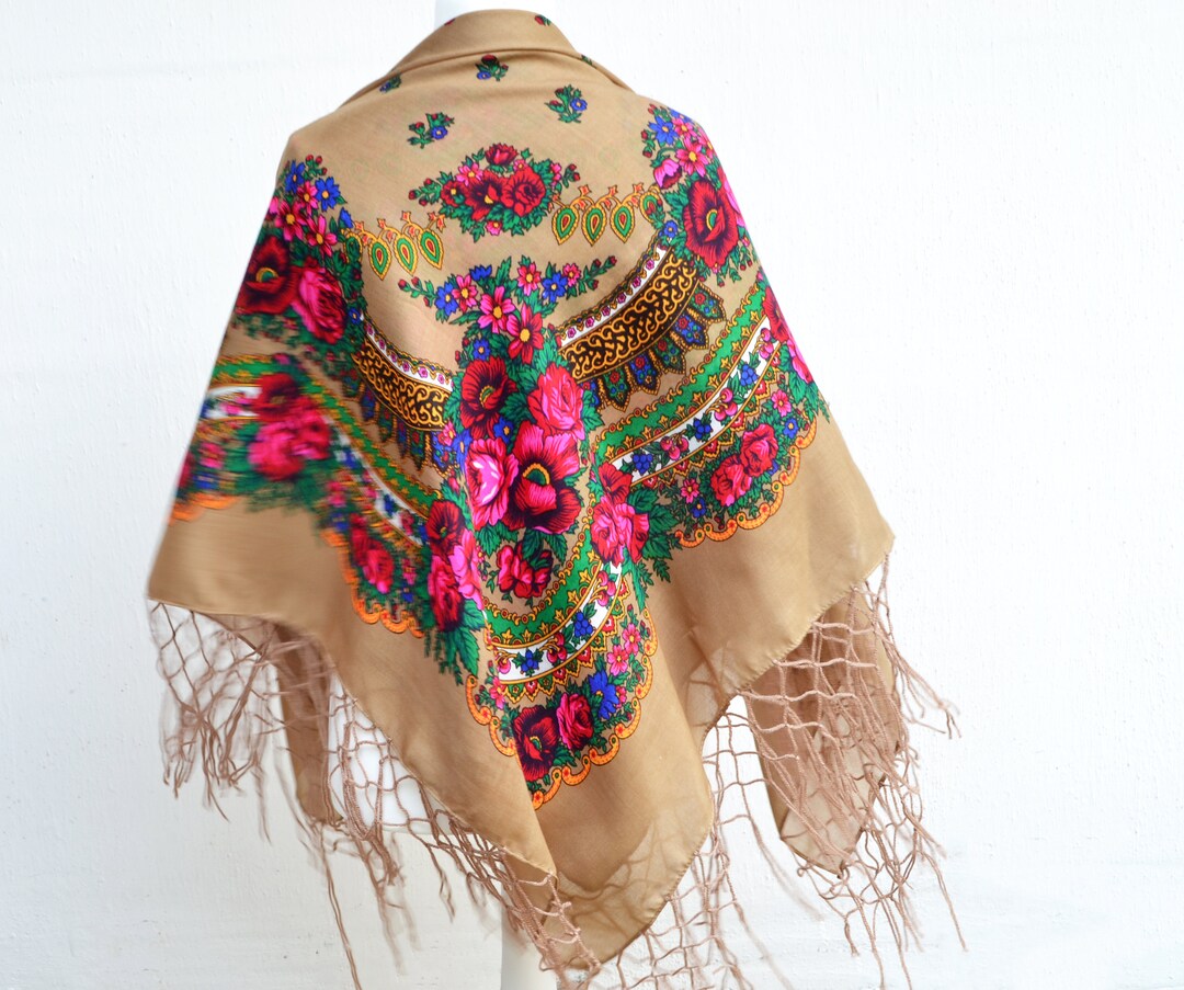 Piano Shawl Babushka Scarf Ethnic Folk Chale Floral Square - Etsy