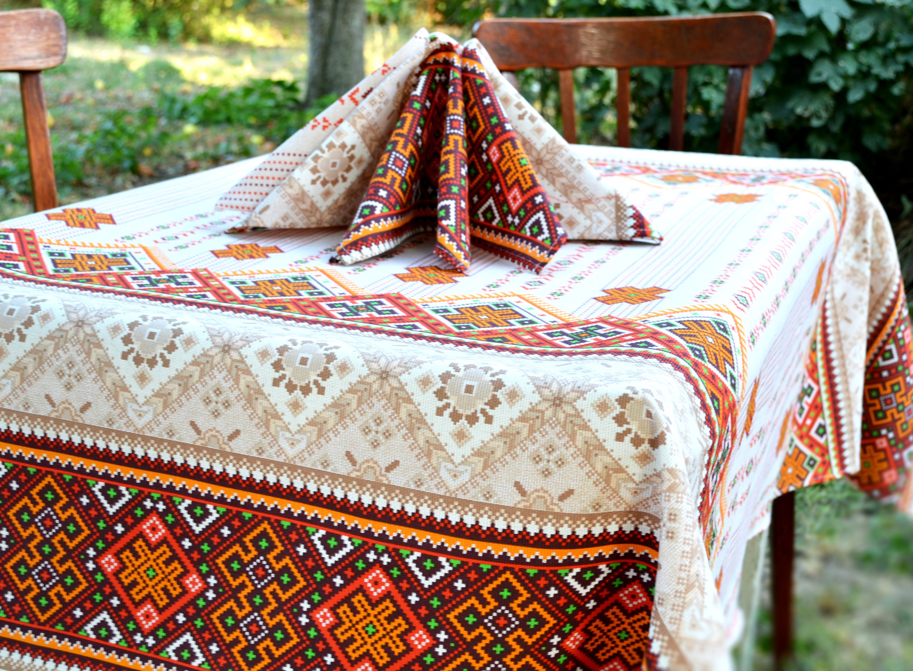 Ukrainian Traditional Embroidery Print Set Linen Tablecloth and Napkins ...