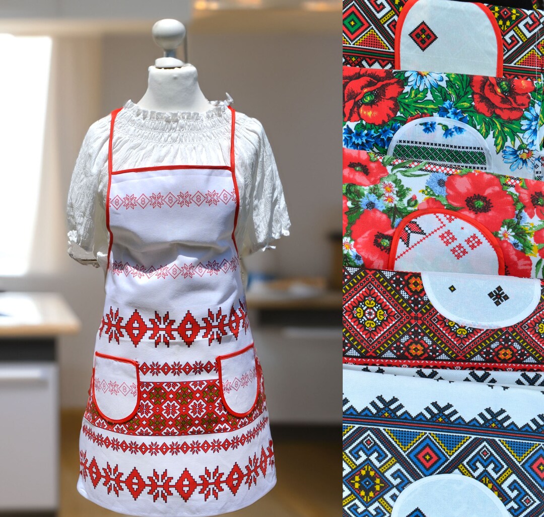 Linen Kitchen Apron Ukrainian Traditional Embroidery Print - Etsy