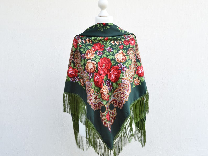 Dark Green Piano Scarf Fringe Chale Ukrainian Shawl - Etsy
