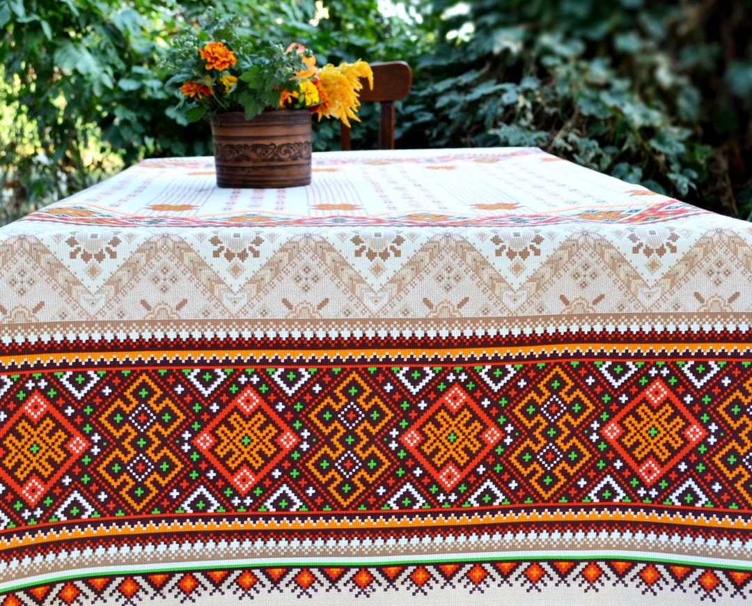 Ukrainian Traditional Embroidery Print Set Linen Tablecloth and Napkins ...