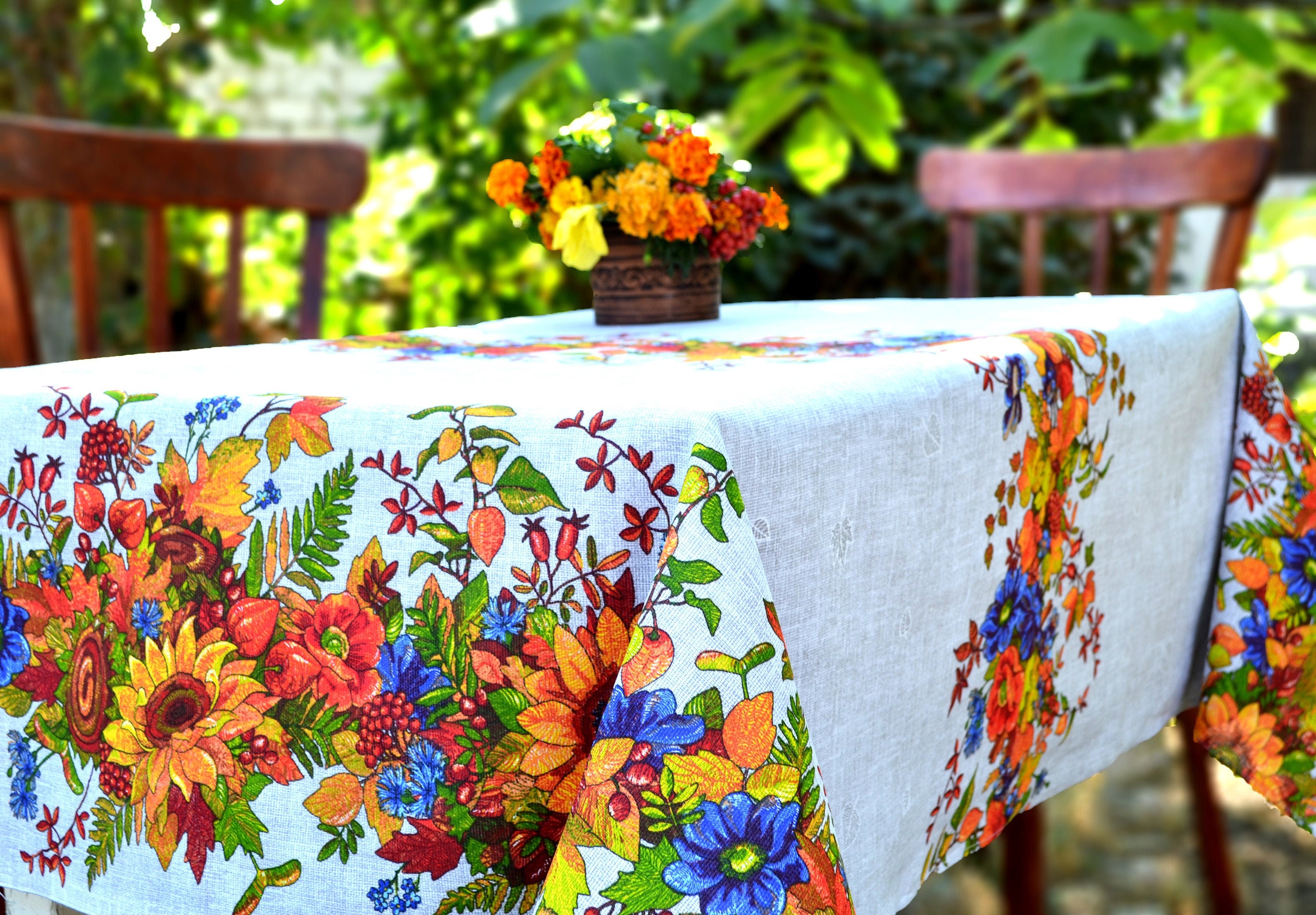 Ukrainian linen tablecloth Sunflower rowan tablecloth | Etsy