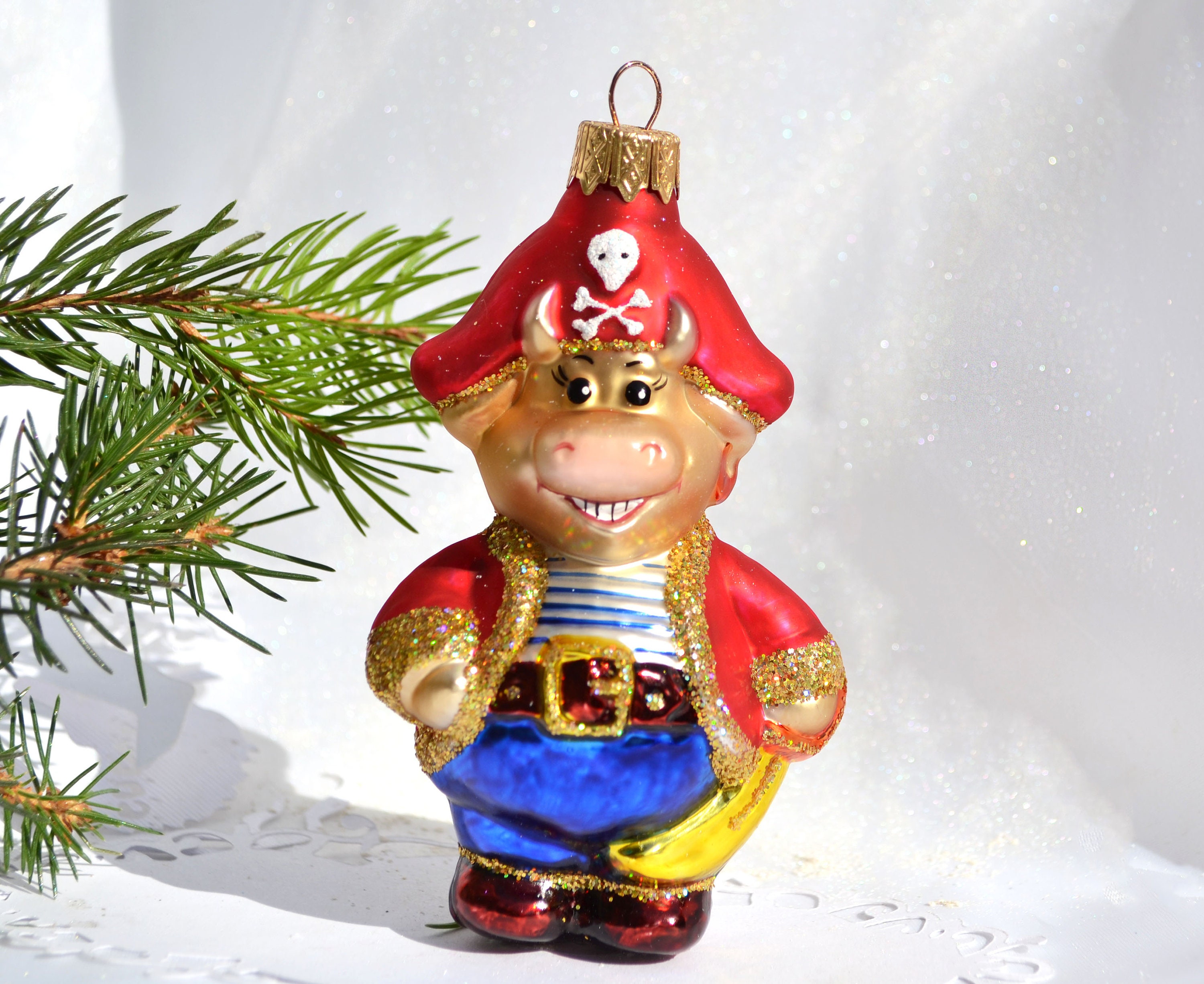 Bull Ornament Glass Christmas Decoration for Christmas Tree | Etsy