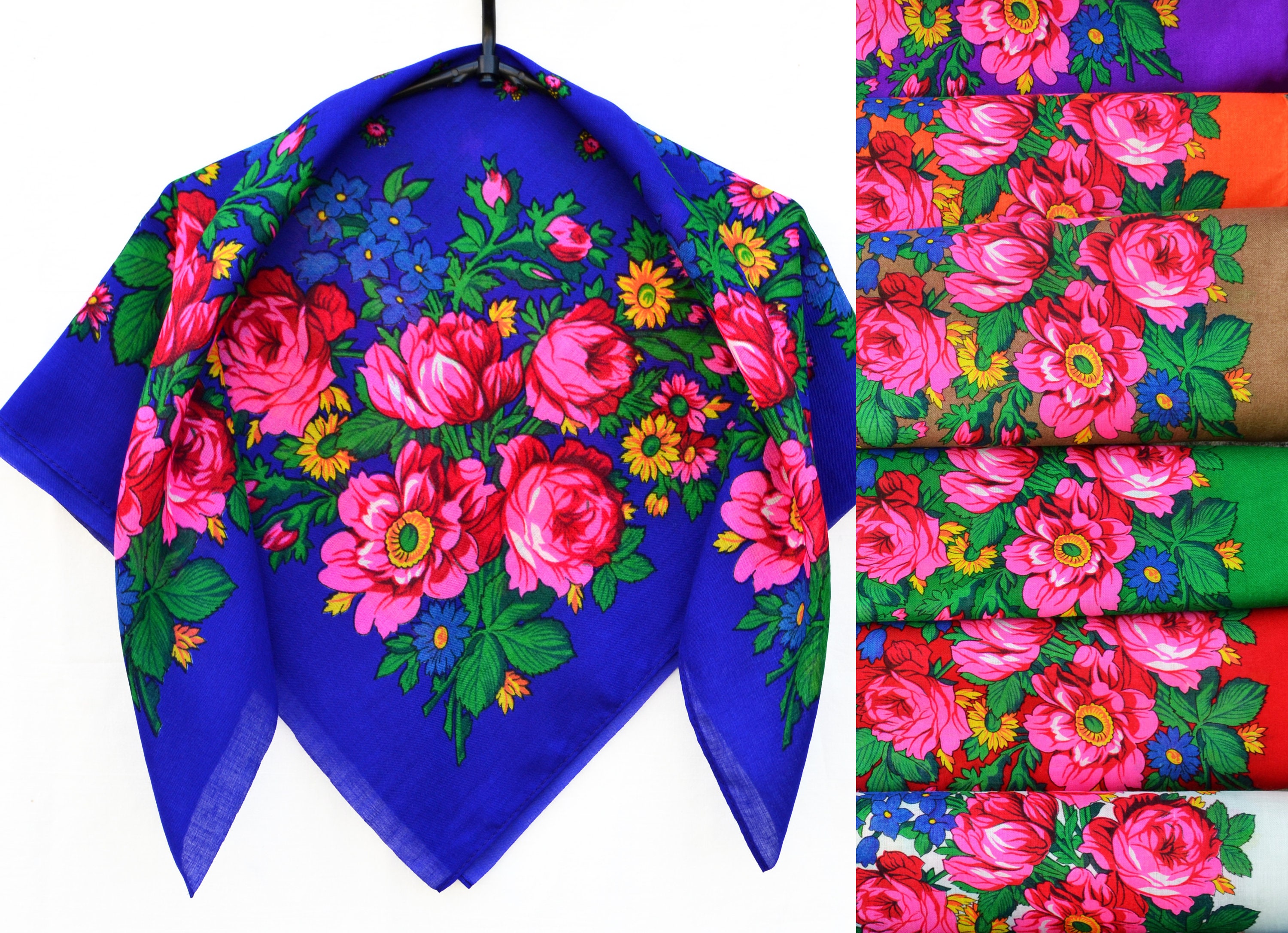 Ukrainian Head Scarf Floral Square Scarves Babushka Scarf - Etsy