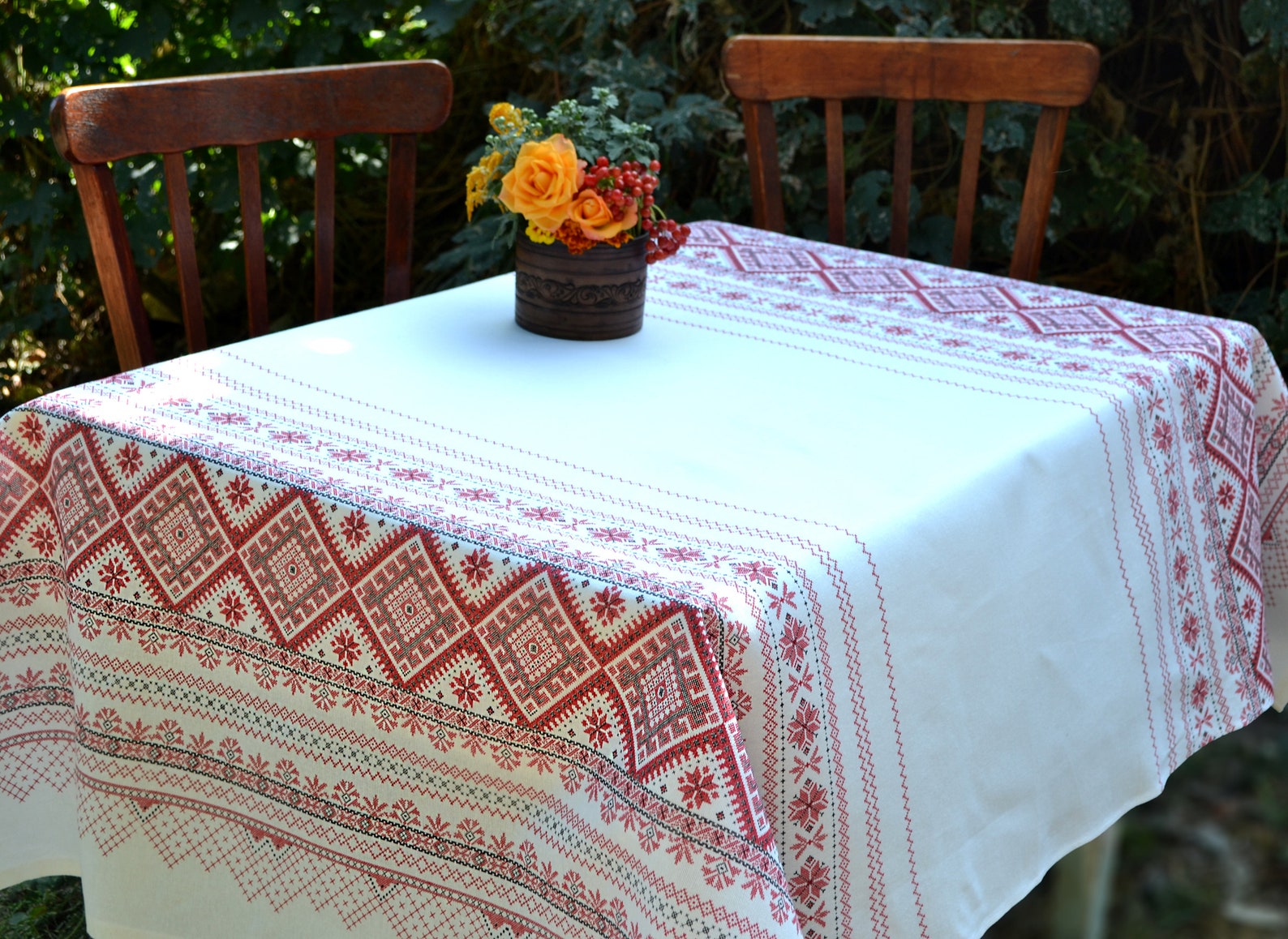 Linen Tablecloth Ukrainian Traditional Embroidery Print Farmhouse Decor ...