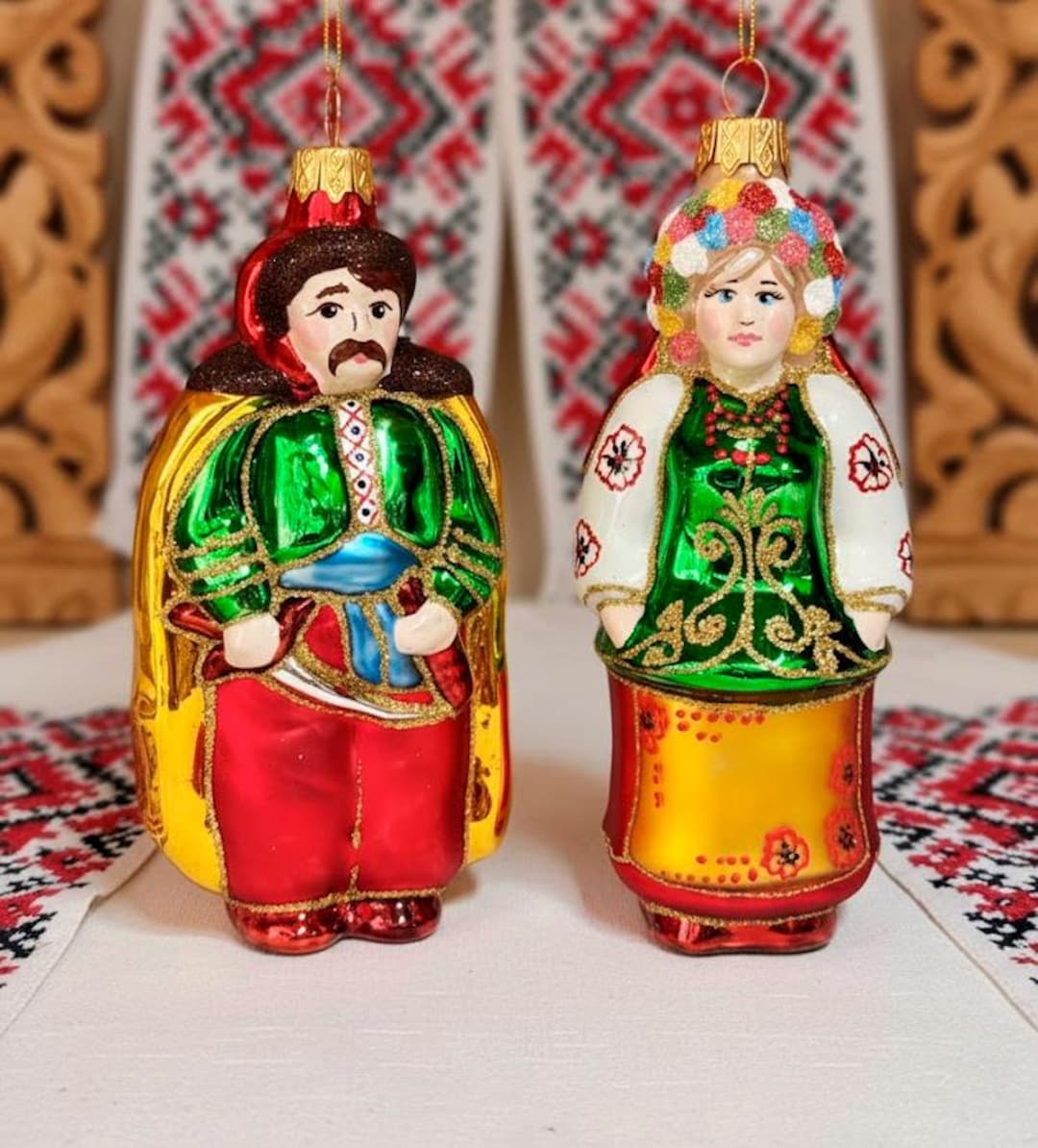 Ukrainian Christmas Ornaments Folk Couple Glass Decorations Traditional ...