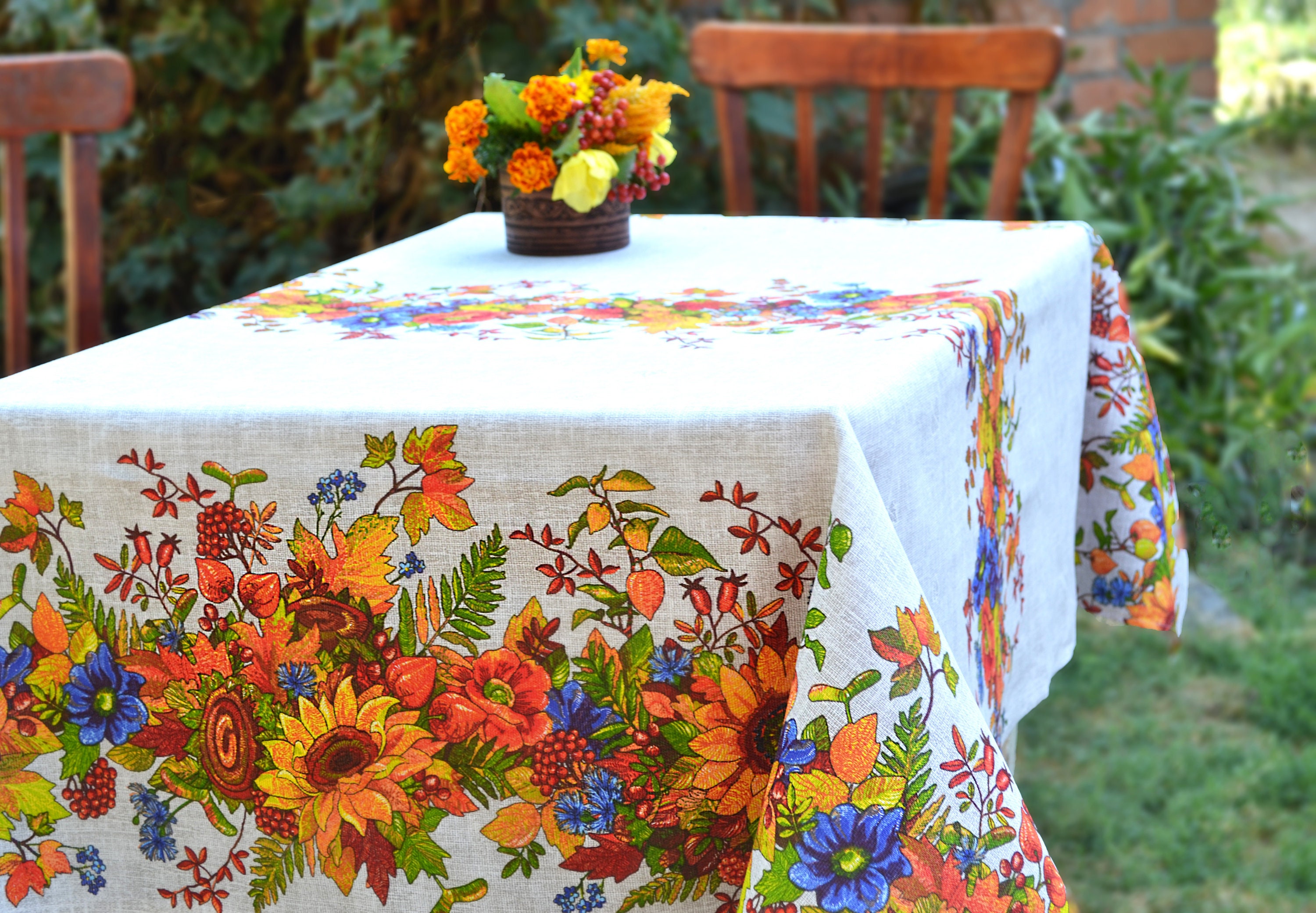 Ukrainian Linen Tablecloth Sunflower Rowan Tablecloth | Etsy