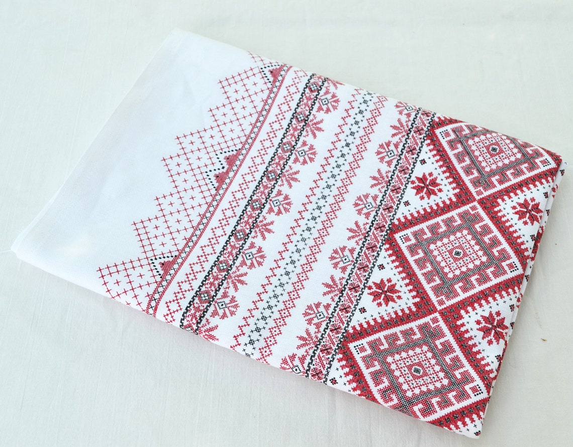 Linen Tablecloth Ukrainian Traditional Embroidery Print Farmhouse Decor ...