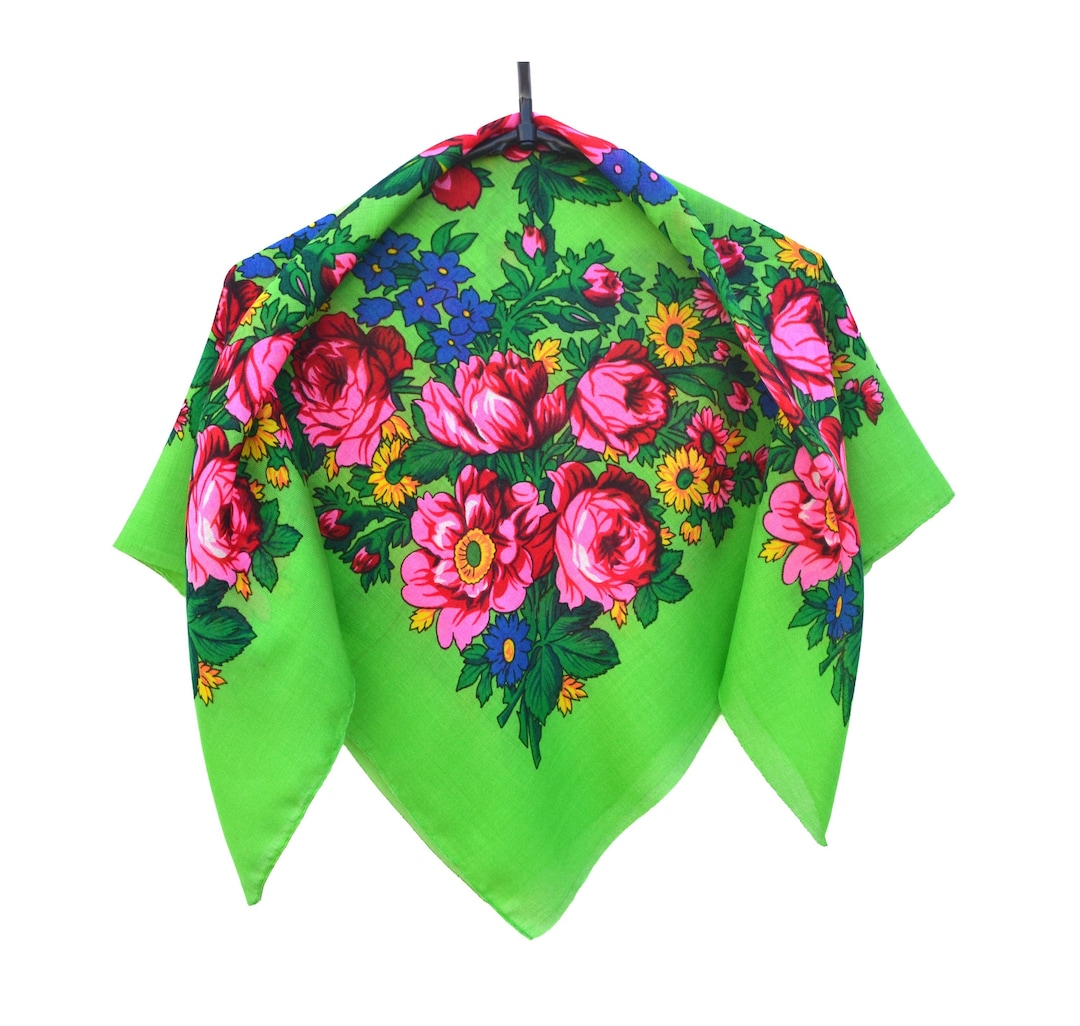 Babushka Scarf Ukrainian Head Scarf Floral Scarves Foulard Russe - Etsy