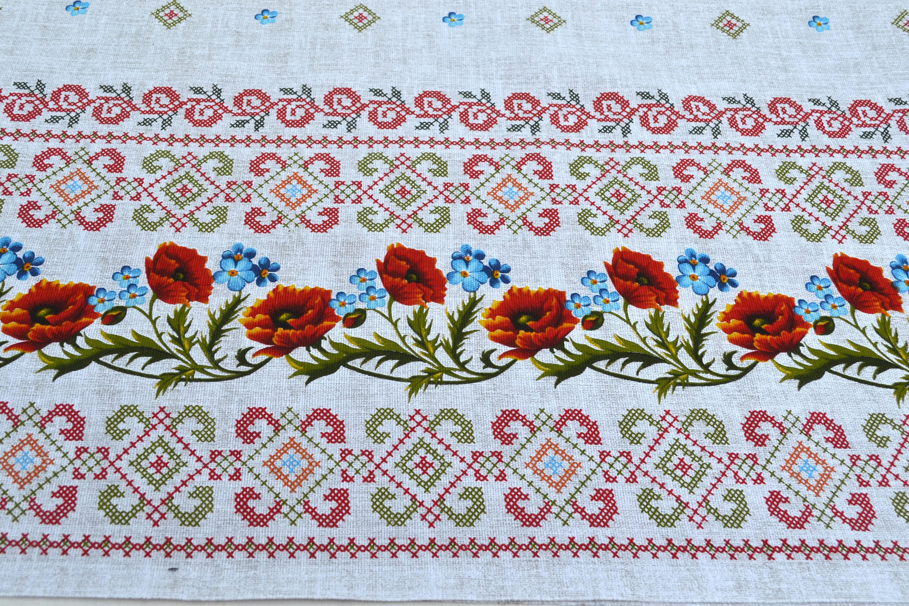 Poppies Linen Tablecloth Ukrainian Embroidered Print | Etsy