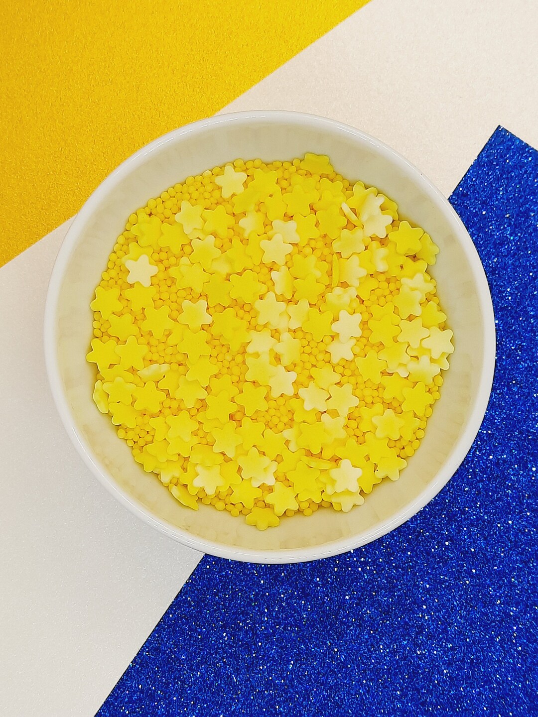 Cute Yellow Cake Topper Edible Sugar Pearls, Yellow Stars and Balls ...