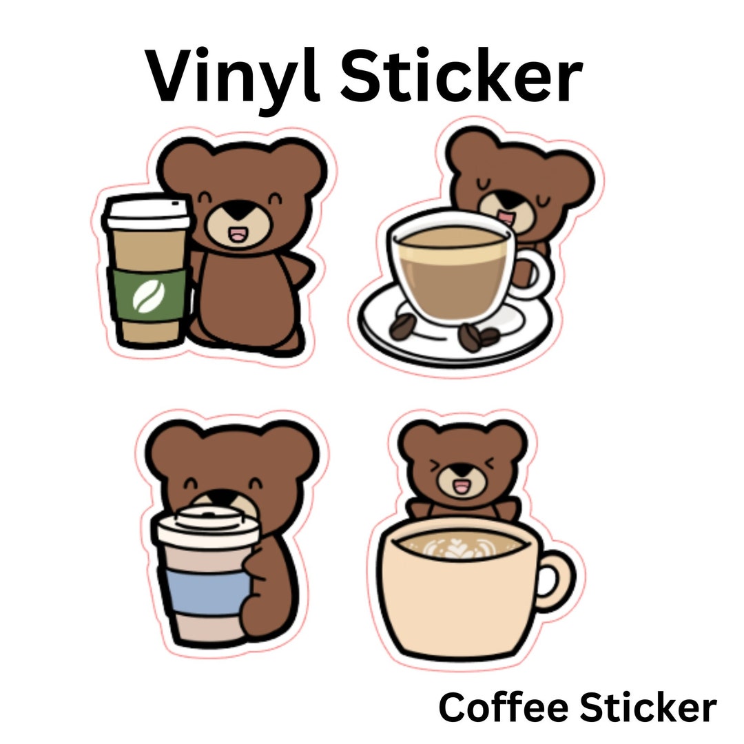 Coffee Sticker Pack Teddy Stickers Waterproof Vinyl Stickers Glitter ...