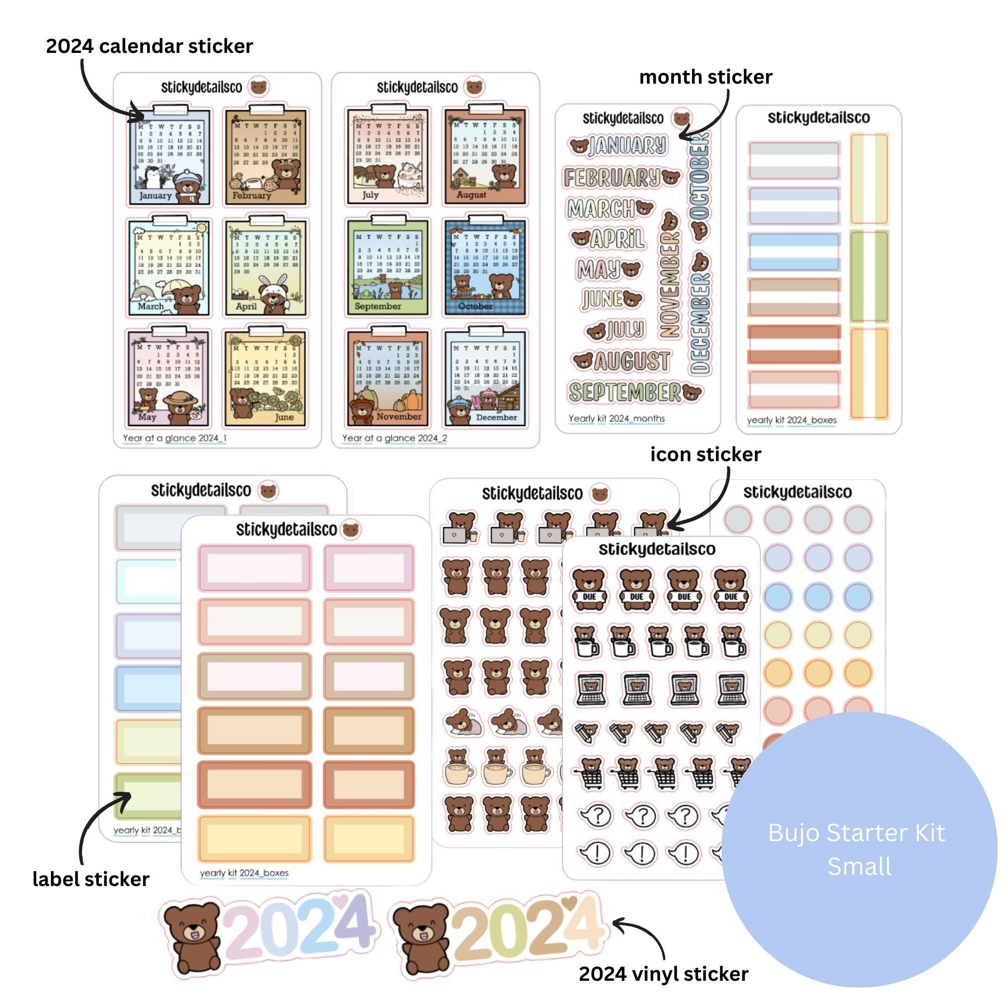 Sticker Kit 2024 Bullet Journal Starter Kit Planner Sticker Set Teddy ...