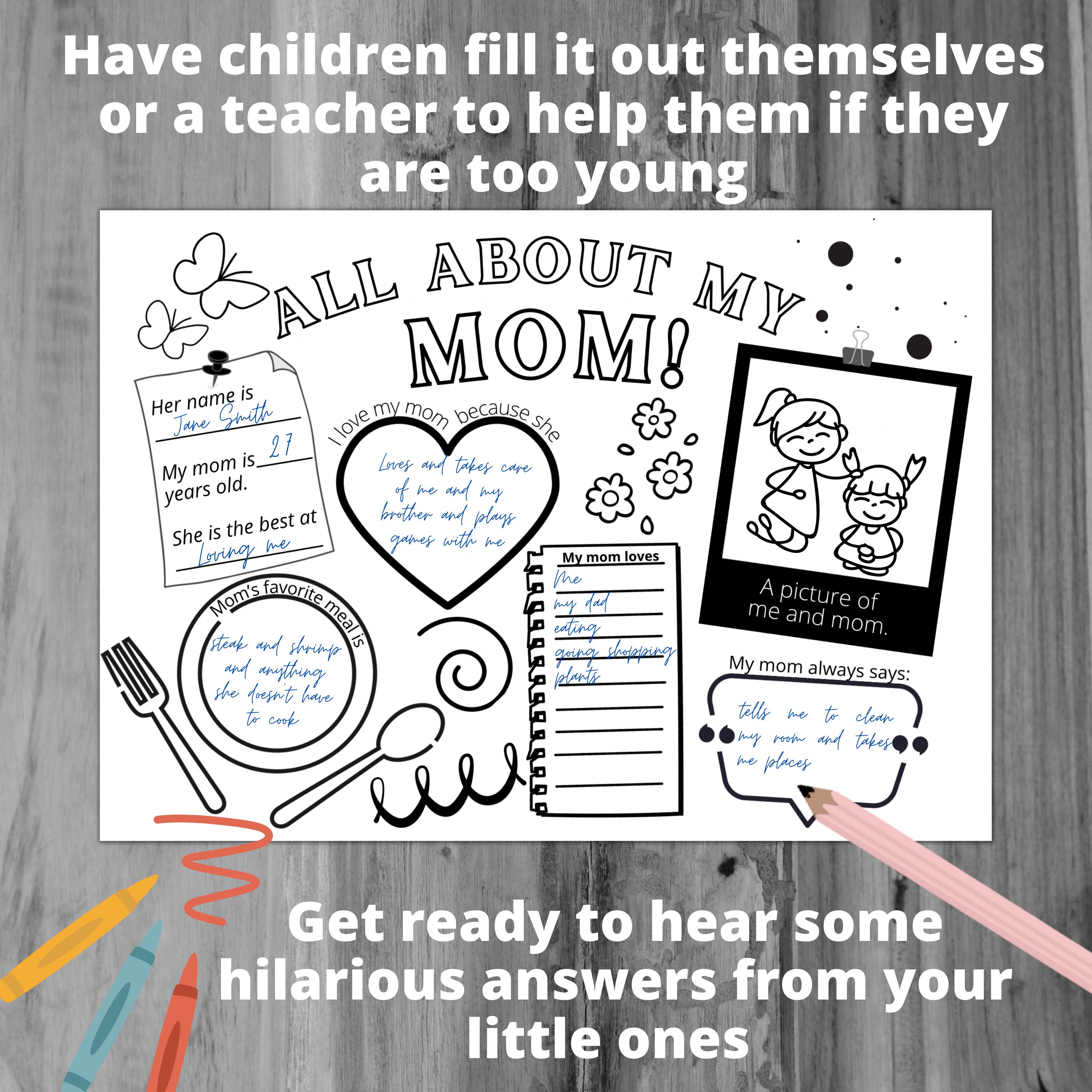 Mother’s Day Questionnaire, Mom Color Sheet, Pdf File, Printable Craft ...