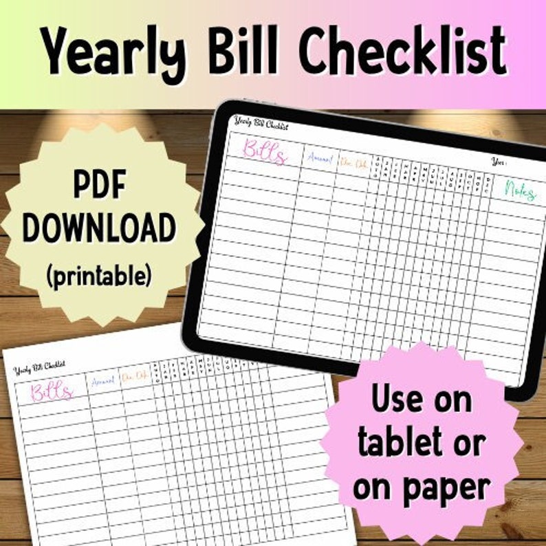 Yearly Bill Checklist, Monthly Finance Sheet, Money Management PDF ...