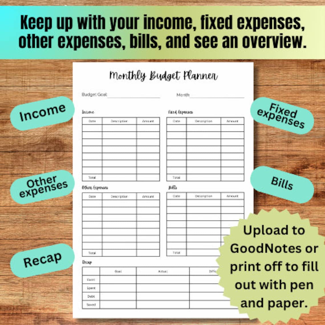 Monthly Expenses, Budget Planner, Finance & Bills Sheet, Money ...