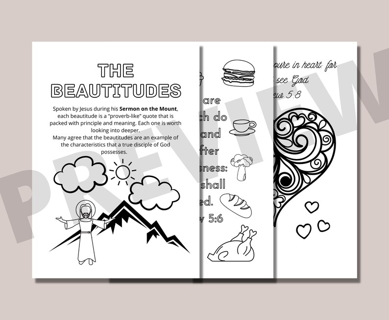 Beautitudes, Color Sheets, Sermon on the Mount, PDF Printable, Kid ...