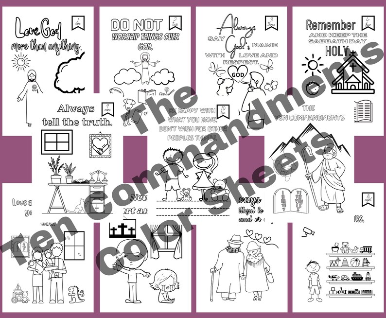 The Ten Commandments Color Sheets, Printable PDF File, Digital Product ...