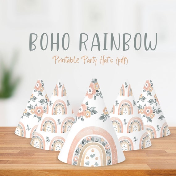Boho Rainbow Printable PDF Party Hats Bohemian Printable | Etsy
