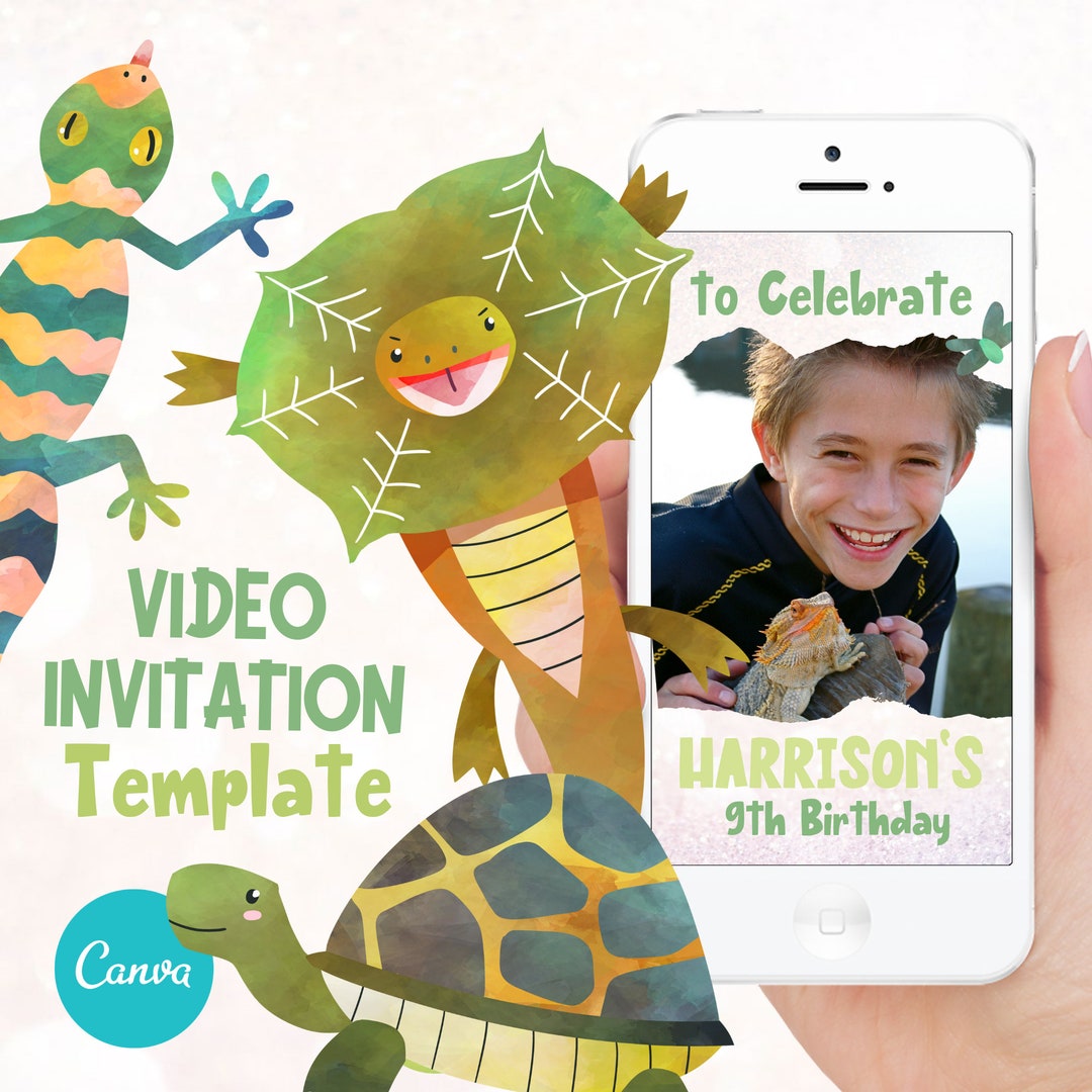 Reptiles Invitation for a Reptile Themed Party, Editable Video ...
