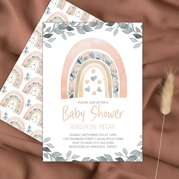 Boho Rainbow Invitation Baby Shower Invite Editable - Etsy