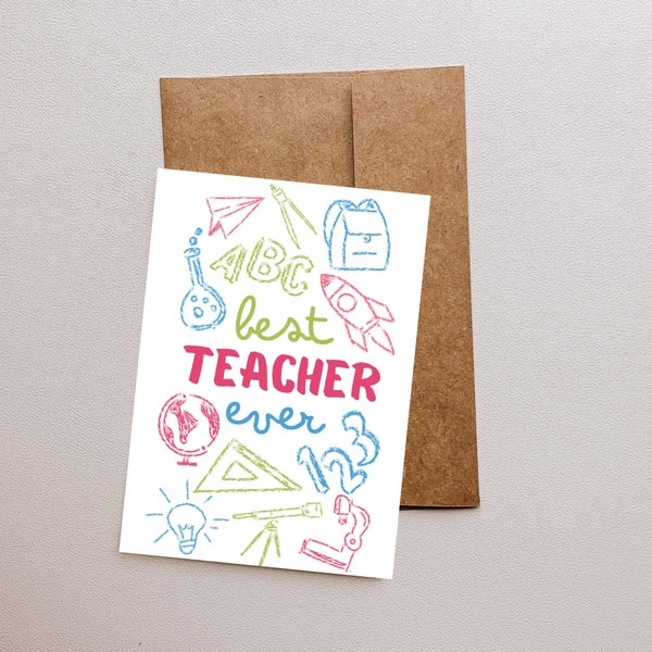 Printable Teacher Thank You Card: Best Teacher Ever Greeting Card - Etsy