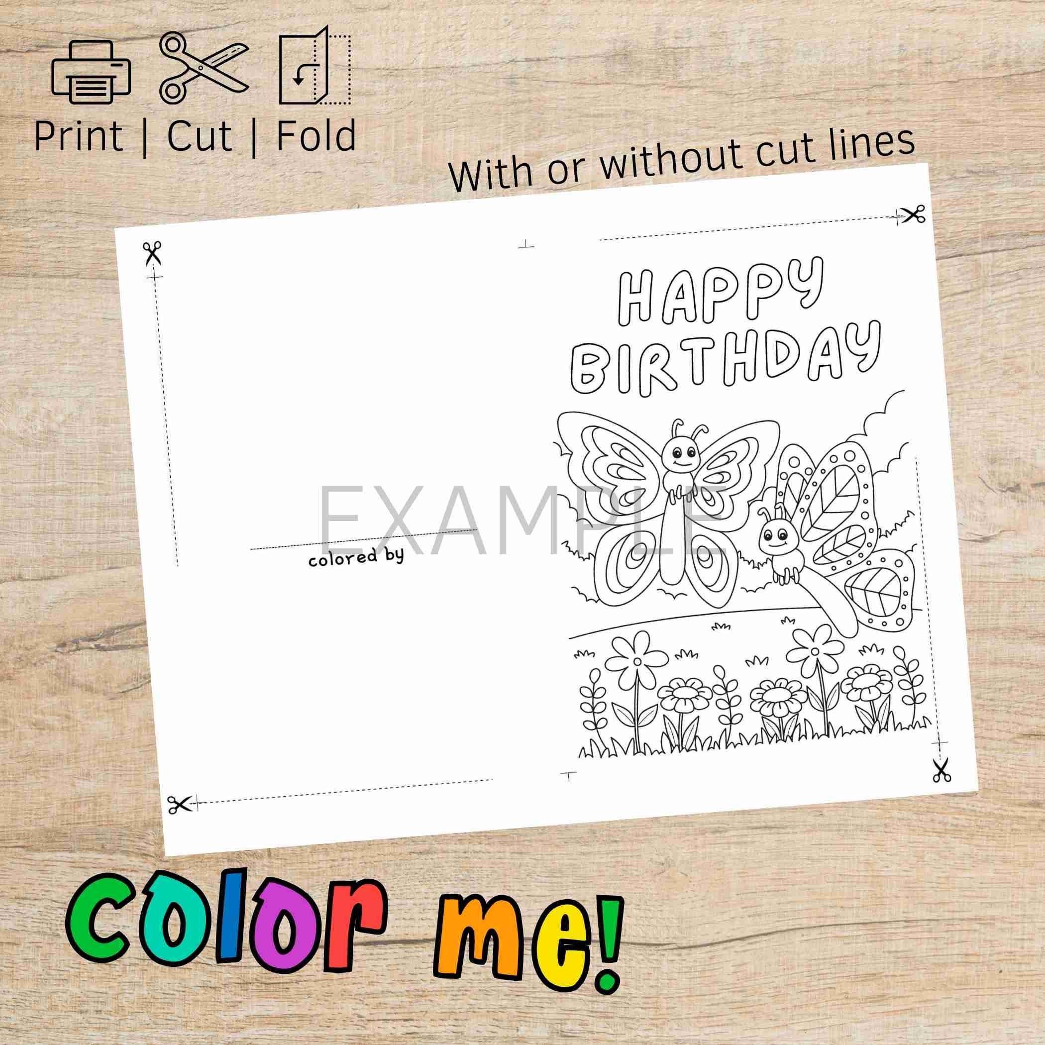 Printable Coloring Happy Birthday Card Butterflies A - Etsy