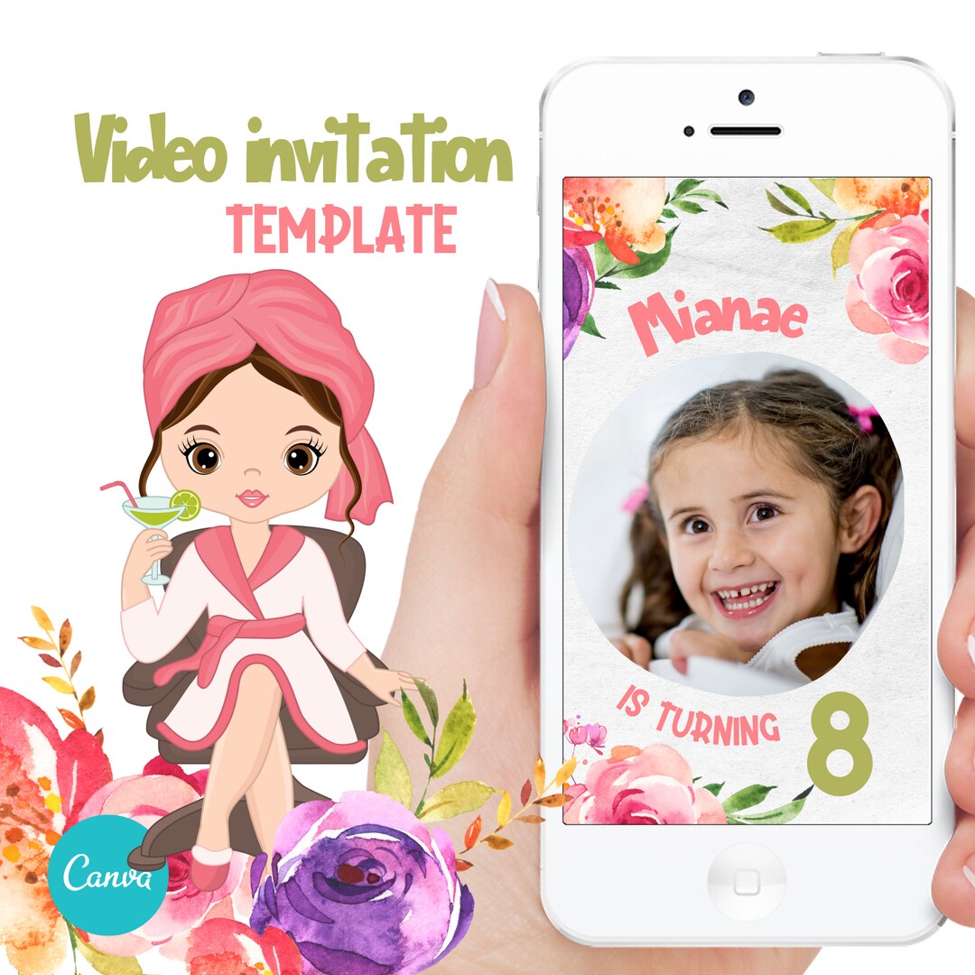 Spa Day Invitation, Brunette Spa Girl, Editable Digital Video ...