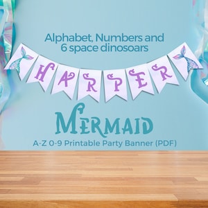 Printable A-Z 0-9 Mermaid Party Banner, Mermaid Birthday Party Birthday ...