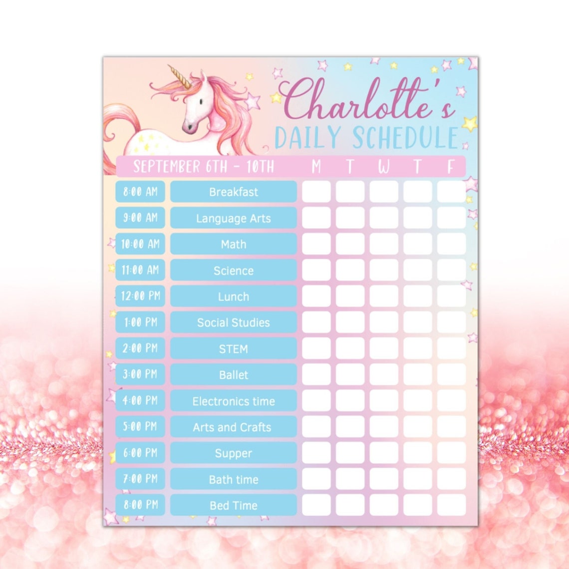 Printable Unicorn Daily Schedule, Home School Schedule, Chore Chart ...