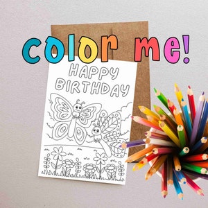 Printable Coloring Happy Birthday Card - Butterflies - A Creative and ...