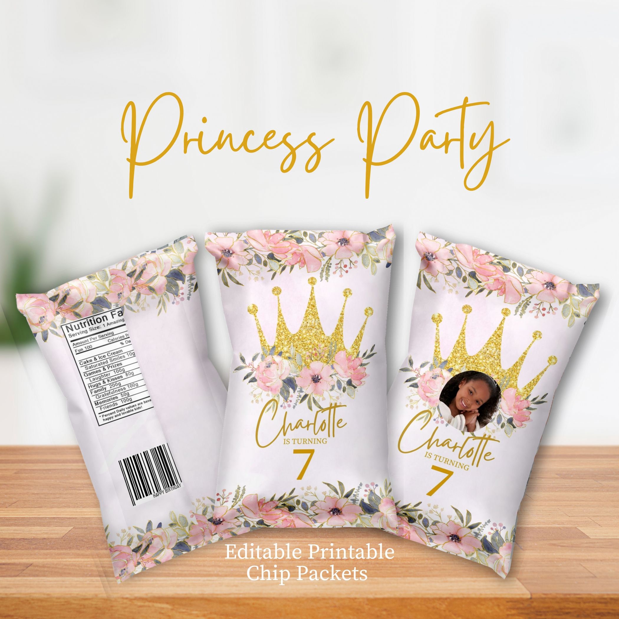 Princess Party Chips Bag, Snacks Treat Bags, Royal Party Chip Bag ...