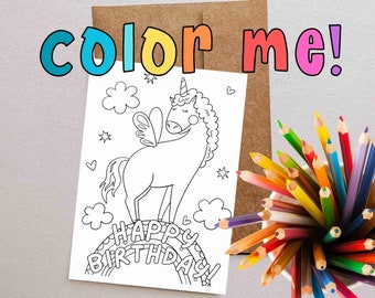 Happy Birthday Coloring Page - Unicorn in the Clouds Theme ...