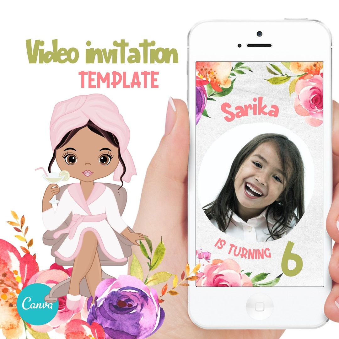 Spa Day Invitation, Brunette Spa Girl, Editable Digital Video ...