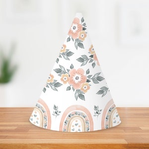 Boho Rainbow Printable PDF Party Hats, Bohemian Printable Party Decor ...