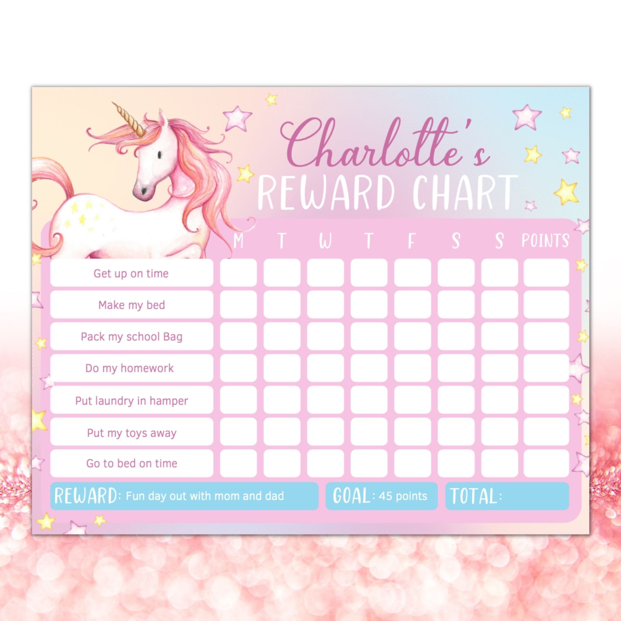 Unicorn Reward Chart Unicorn Behaviour Chart Pink and Blue | Etsy