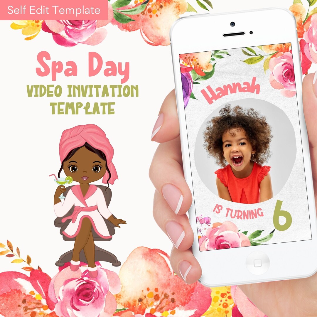 Spa Day Invitation, African Spa Girl, Digital Video Invitation, Pamper ...