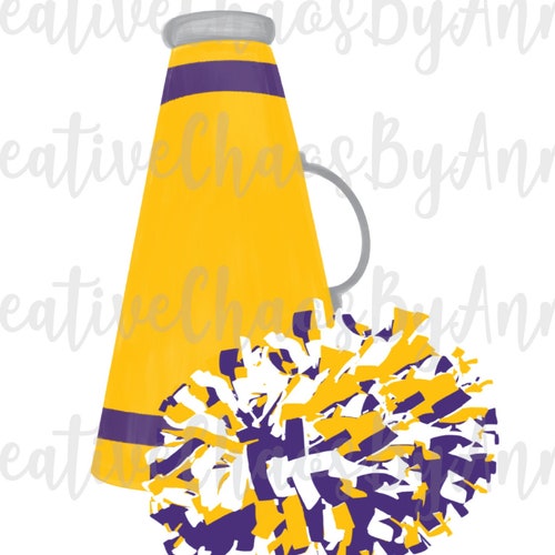 Purple and Gold Football Cheerleader Megaphone and Pom Poms - Etsy