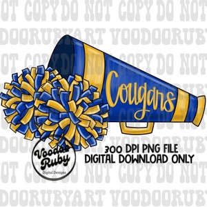 Cougars PNG Design Sublimation Hand Drawn Digital Download Cheer ...